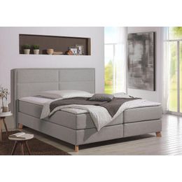 Boxspringbett Home Affaire, B:151cm L:209cm, grau, Strukturstoff-Bezug (100% Polyester);Topperbezug 100% Polyester, Komplettbetten, "Caria", in 5