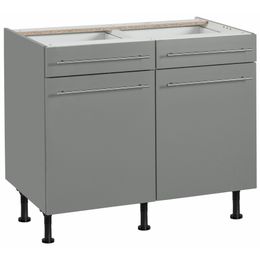 Unterschrank Optifit, B:100cm H:87cm T:58,4cm, grau, K&uuml;che, Schr&auml;nke, "Bern", 100 cm breit, mit 2 T&uuml;ren, 2 Schubk&auml;sten, h&ouml;henverstellbare F&uuml;&szlig;e