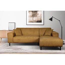 Ecksofa Home Affaire, B:235cm H:81cm T:163cm, gelb, 100% Polyester, Wohnzimmer, Sofas, "ARROS L-Form mit Wellenunterfederung, Ma&szlig;e B/T/H: 235/163/81