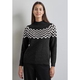 Street One Damen Strickpullover, schwarz, Gr. 34, gemustert, Web, 37% Baumwolle, 34% Polyacryl, 26% Polyester, 3% Elasthan, Pullover, mit grafischem