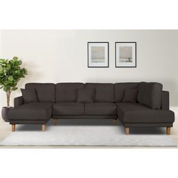 Wohnlandschaft Home Affaire, B:310cm H:90cm T:192cm, schwarz, 88% Polyester, 9% Rayon, 3% Nylon, Sofas, "TRIPLO U-Form wahlweise mit Schlaffunktion,