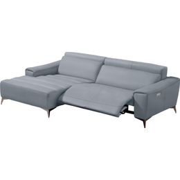 Ecksofa Egoitaliano, B:266cm H:95cm T:163cm, blau, Leder &raquo;NUVOLE&laquo; (Echtes Rindsleder). Halbnat&uuml;rliches, halbnarbiges Rindsleder mit einer nat&uuml;rlichen