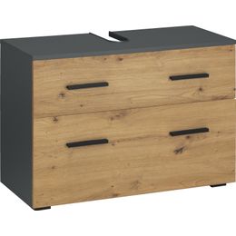 Waschbeckenunterschrank Inosign, B:80cm H:55cm T:35cm, grau, Badezimmer, Schr&auml;nke, "Skara", mit Klappe und Schubkasten, schwarze Griffe, Breite 80