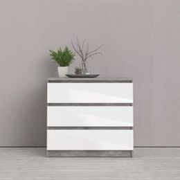 Kommode Inosign, B:77cm H:70,1cm T:50cm, grau, Spanplatte, Schlafzimmer, Sideboards, "Naia", abgerundete Schubladenkanten auf Metallgleiter, Breite