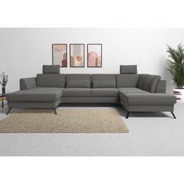 Sit & More Wohnlandschaft SIT & MORE, B:335cm H:88cm T:201cm, grau, 100% Polyester, Sofas, "Olsen U-Form", inklusive Sitztiefenverstellung, wahlweise mit