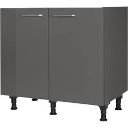 Sp&uuml;lenschrank Nobilia, B:90cm H:87cm T:58,3cm, grau, K&uuml;che, Schr&auml;nke, ""Flash", vormontiert, mit h&ouml;henverstellbaren Sockelf&uuml;&szlig;en", Breite 90 cm