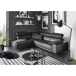 Ecksofa 3C CANDY, B:249cm H:79cm T:209cm, schwarz, 100% Leder, Wohnzimmer, Sofas, "Greve modern und bequem, inkl. manueller Kopfteilverstellung,