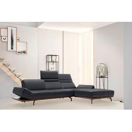 Ecksofa, B:293cm H:117cm T:212cm, schwarz, CREATION BY ROLF BENZ, Flachgewebe DONNA (76% Polyester 24% Polyacryl);Leder OSKAR - echtes Leder,