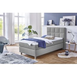 Boxspringbett, B:135cm L:210cm, grau, Westfalia Schlafkomfort, Bezug Bett: Feinstruktur 100% Polyester;Bezug Bonnell-Federkernmatratze: 100%