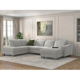 Sit & More Wohnlandschaft SIT & MORE, B:338cm H:86cm T:219cm, silber, Sofas, "Dundee U-Form", mit Federkern und Edelstahlf&uuml;&szlig;en, wahlweise mit Kopfteilverstellung