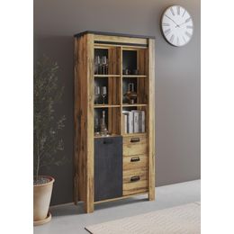 Vitrine Home Affaire, B:93cm H:200cm T:37cm, grau, Wohnzimmer, Schr&auml;nke, "York, moderner Hochschrank, Schrank in Hunton Oak Dekor", mit
