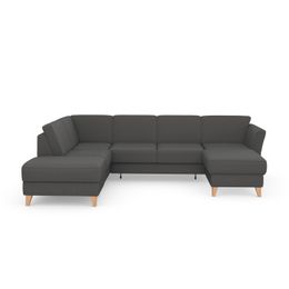 Sit & More Wohnlandschaft SIT & MORE, B:303cm H:87cm T:213cm, grau, Sofas, "Visby U-Form", wahlweise mit Bettfunktion und Stauraum, frei im Raum stellbar