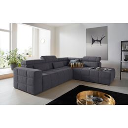 Ecksofa DOMO collection, B:275cm H:80cm T:228cm, grau, Wohnzimmer, Sofas, "Brandon L-Form, auch in Leder", inklusive Kopfteilverstellung, wahlweise