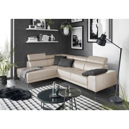 Ecksofa 3C CANDY, B:249cm H:79cm T:209cm, wei&szlig;, 100% Leder, Wohnzimmer, Sofas, "Greve modern und bequem, inkl. manueller Kopfteilverstellung,
