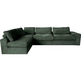 Ecksofa Alina, B:276cm T:226cm, gr&uuml;n, Cord GCT (92% Polyester, 8% Nylon), Wohnzimmer, Sofas, "Sandy", mit losen Sitz und R&uuml;ckenkissen, in modernem