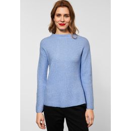 Street One Damen Stehkragenpullover, blau, Gr. 46, unifarben, Web, 60% Baumwolle, 40% Polyacryl, Pullover, in Unifarbe