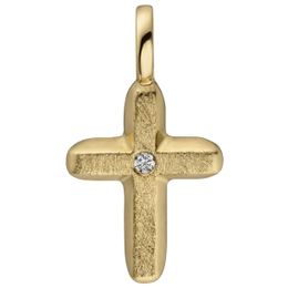 Jobo Damen Kreuzanh&auml;nger "Anh&auml;nger Kreuz Goldkreuz 15 mm", SI = kleine Einschl&uuml;sse, Diamanten Gelbgold 585gelbgold 585, Diamanten, Gelbgold 585,