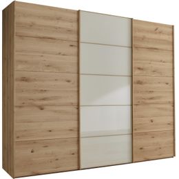 Schwebet&uuml;renschrank Wiemann, B:295,2cm H:236cm T:67cm, braun, Floatglas, Holzwerkstoff, Schr&auml;nke, "Cardiff", mit massiven Holzt&uuml;ren und Glas