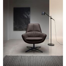 Drehsessel BETYPE, B:81cm H:92cm T:83cm, grau, 100% Echtleder, Wohnzimmer, Sessel, "Be Organic Standard Back, Loungesessel", in elegantem Design mit