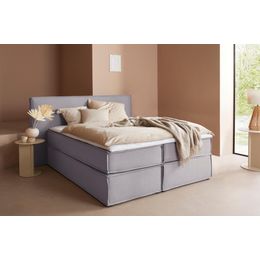 Boxspringbett, B:193cm L:213cm, grau, LeGer Home by Lena Gercke, 100% Polyester, Komplettbetten, "Yuma", incl. Topper, in 4 Breiten, 3 Matratzenarten