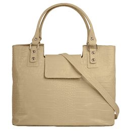 CLUTY Damen Henkeltasche, beige, Leder, Reptilienpr&auml;gung, Taschen, echt Leder, Made in Italy