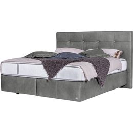 Boxspringbett Alina, B:220cm L:214cm, grau, Lederoptik HGA (100% Polyester), Komplettbetten, "Padma", Kopfteil mit Kn&ouml;pfen, in unterschiedlichen