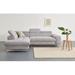 Ecksofa COTTA, B:257cm H:72cm T:206cm, grau, Luxus-Microfaser (100% Polyester);Kunstleder Softlux;Leder Advantage (abgedecktes Spalt-Rindsleder),