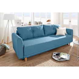 Schlafsofa Home Affaire, B:225cm H:93cm T:86cm, blau, Zierkissen: 100% Polyester;Struktur ( 100% Polyester), Jugendzimmer, Sofas, "Scandic", inkl. 2