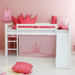 Hochbett Hoppekids, B:101cm H:9cm L:208cm, wei&szlig;, Bett: 100% Massivholz, Nordische Kiefer;Rutsche: MDF;Vorhang: 100% Baumwolle;Matratze: