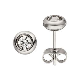 Jobo Damen Paar Ohrstecker, 6,5mm, Edelstahl, silber, Edelstahl, Ohrringe, Edelstahl mit 2 Zirkonia