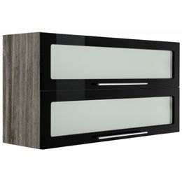 Glash&auml;ngeschrank KOCHSTATION, B:110cm H:57cm T:34cm, schwarz, K&uuml;che, Schr&auml;nke, "KS-Samos", mit 2 Klappen