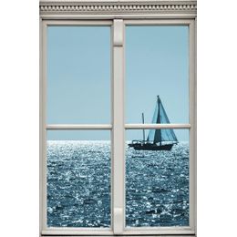 Wandsticker queence, B:40cm H:60cm T:0,1cm, blau, Kinderzimmer, Wandtattoos, "Segelboot", Wandsticker, Wandbild, selbstklebend, 3D, Fenster