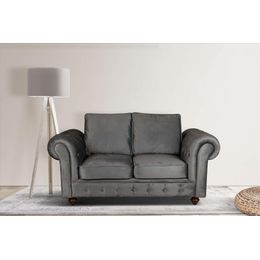 2-Sitzer Home Affaire, B:170cm H:90cm T:93cm, grau, 100% Polyester, Sofas, "MENDITTE", Knopfheftung im Armlehnbereich und an der Vorderkante, hohe