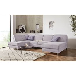 Sit & More Wohnlandschaft SIT & MORE, B:319cm H:89cm T:190cm, silber, Sofas, "Clio U-Form", wahlweise mit Bettfunktion und Bettkasten, inklusive Federkern