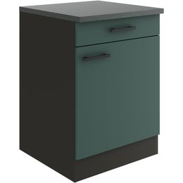 Unterschrank Optifit, B:60cm H:84,8cm T:60cm, gr&uuml;n, Holzwerkstoff, K&uuml;che, Schr&auml;nke, "Palma", Breite 60 cm, mit 1 T&uuml;r und 1 Schubkasten