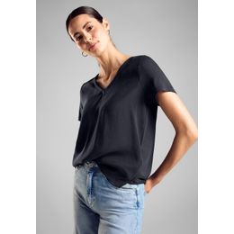 Street One Damen V-Shirt, blau, Gr. 34, unifarben, Stoff, 85% Modal, 15% Polyester, Shirts, mit V-Ausschnitt