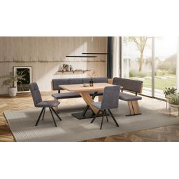 Eckbankgruppe, B:160cm H:87cm T:59cmbraun, mittelgrau, cara 5607 mittelgrau, artisan oak, MASSIVLINE & MORE, Holzwerkstoff, Metall, Stoff, Esszimmer,