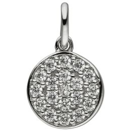 Kettenanh&auml;nger Jobo "Kleiner Anh&auml;nger rund 9 mm", silber 925, wei&szlig;, Schmuckanh&auml;nger, Damen, Silber 925 (Sterlingsilber), Kettenanh&auml;nger, 925 Silber rhodiniert mit 19 Zirkonia