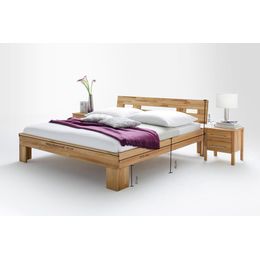 Massivholzbett Home Affaire, B:206cm L:215cm, beige, Betten, "Modesty I Bett mit robustem Fu&szlig;gestell in Winkelform", aus massiver Kernbuche,