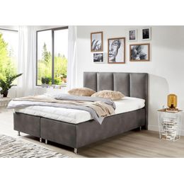Boxspringbett, B:154cm L:210cm, grau, Westfalia Schlafkomfort, Bezug Unterbox und Kopfteil: Microfaservelours, 100% Polyester in Leder-Optik;Bezug