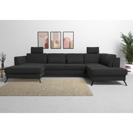 Sit & More Wohnlandschaft SIT & MORE, B:335cm H:88cm T:201cm, schwarz, 100% Polyester, Sofas, "Olsen U-Form", inklusive Sitztiefenverstellung, wahlweise mit