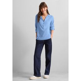 Cecil Damen Langarmbluse, blau, Gr. XXL, unifarben, Stoff, 100% Viskose, Blusen, mit dekorativer Knopfleiste