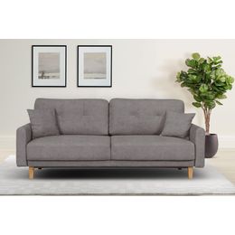 3-Sitzer Home Affaire, B:215cm H:89cm T:100cm, grau, 100% Polyester, Sofas, "TRIPLO optionale Schlafsofa mit Bettkasten, Ma&szlig;e B/T/H: 215/100/89 cm",