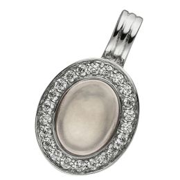 Kettenanh&auml;nger Jobo "Anh&auml;nger oval 18 mm", silber 925, rosa, Schmuckanh&auml;nger, Damen, Silber 925 (Sterlingsilber), Kettenanh&auml;nger, 925 Silber rhodiniert mit Rosenquarz und 22 Zirkonia