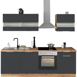 K&uuml;chenzeile KOCHSTATION, B:240cm T:60cm, grau, Komplettk&uuml;chen-Sets, "KS-Luhe", 240 cm breit, wahlweise mit oder ohne E-Ger&auml;ten, gefr&auml;ste MDF-Fronten