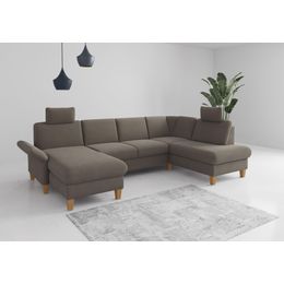 Wohnlandschaft Home Affaire, B:314cm H:90cm T:195cm, braun, 100% Polyester, Sofas, "Rochelle, U-Form", optional mit Armteilverstellung, mit