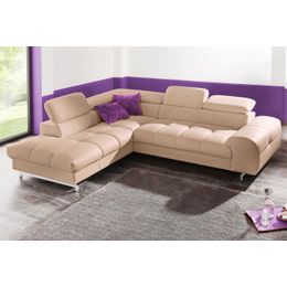 Ecksofa COTTA, B:257cm H:72cm T:206cm, beige, Luxus-Microfaser (100% Polyester);Kunstleder Softlux;Leder Advantage (abgedecktes Spalt-Rindsleder),