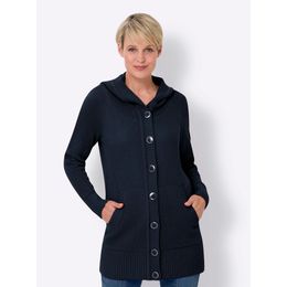 Classic Basics Damen Kapuzenstrickjacke, blau, Gr. 46, unifarben, 100% Polyacryl, Strickjacken
