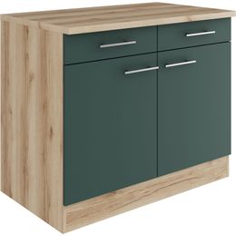Unterschrank Optifit, B:100cm H:84,8cm T:60cm, gr&uuml;n, Holzwerkstoff, K&uuml;che, Schr&auml;nke, "Bella", Breite 100 cm, mit 2 T&uuml;ren und 2 Schubk&auml;sten