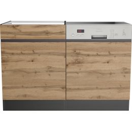 Sp&uuml;lenschrank KOCHSTATION, B:120cm H:82cm T:60cm, braun, Holzwerkstoff, K&uuml;che, Schr&auml;nke, "KS-Riesa", Breite 120 cm, MDF-Fronten